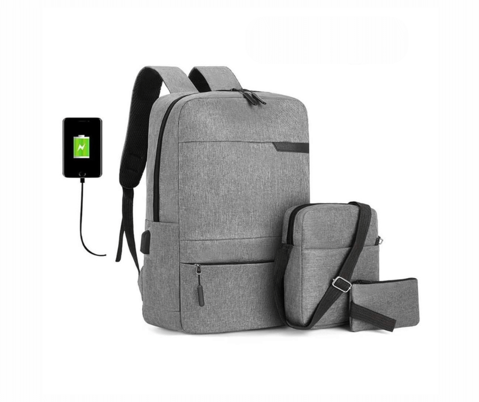 Trendy 3pcs Laptop Backpack for Work and School 15.6''-Grey - Biamse